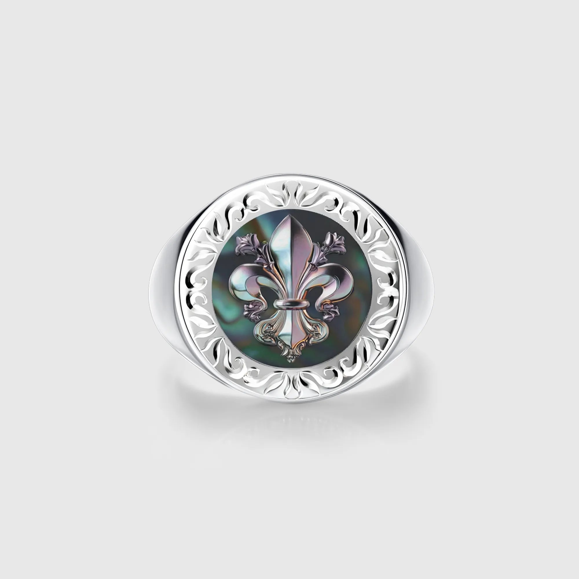 Fleur-de-Lis Silver Signet Ring with Black Mother-of-Pearl | Elegant ...